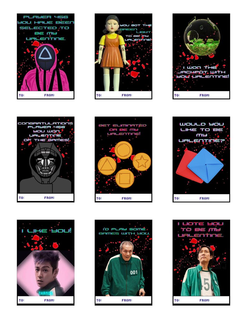 Printable Squid Games Valentine's Day Cards, Instant Download ...