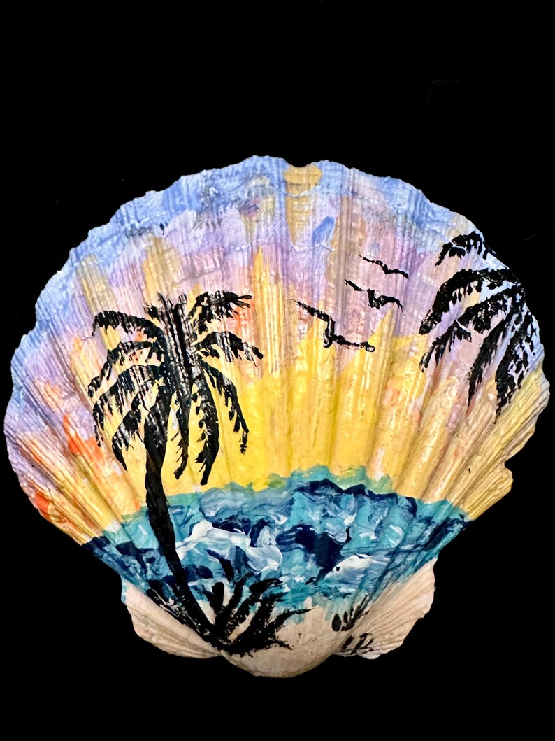 Tropical Palm Trees Painted on a Scallop Shells. - Etsy