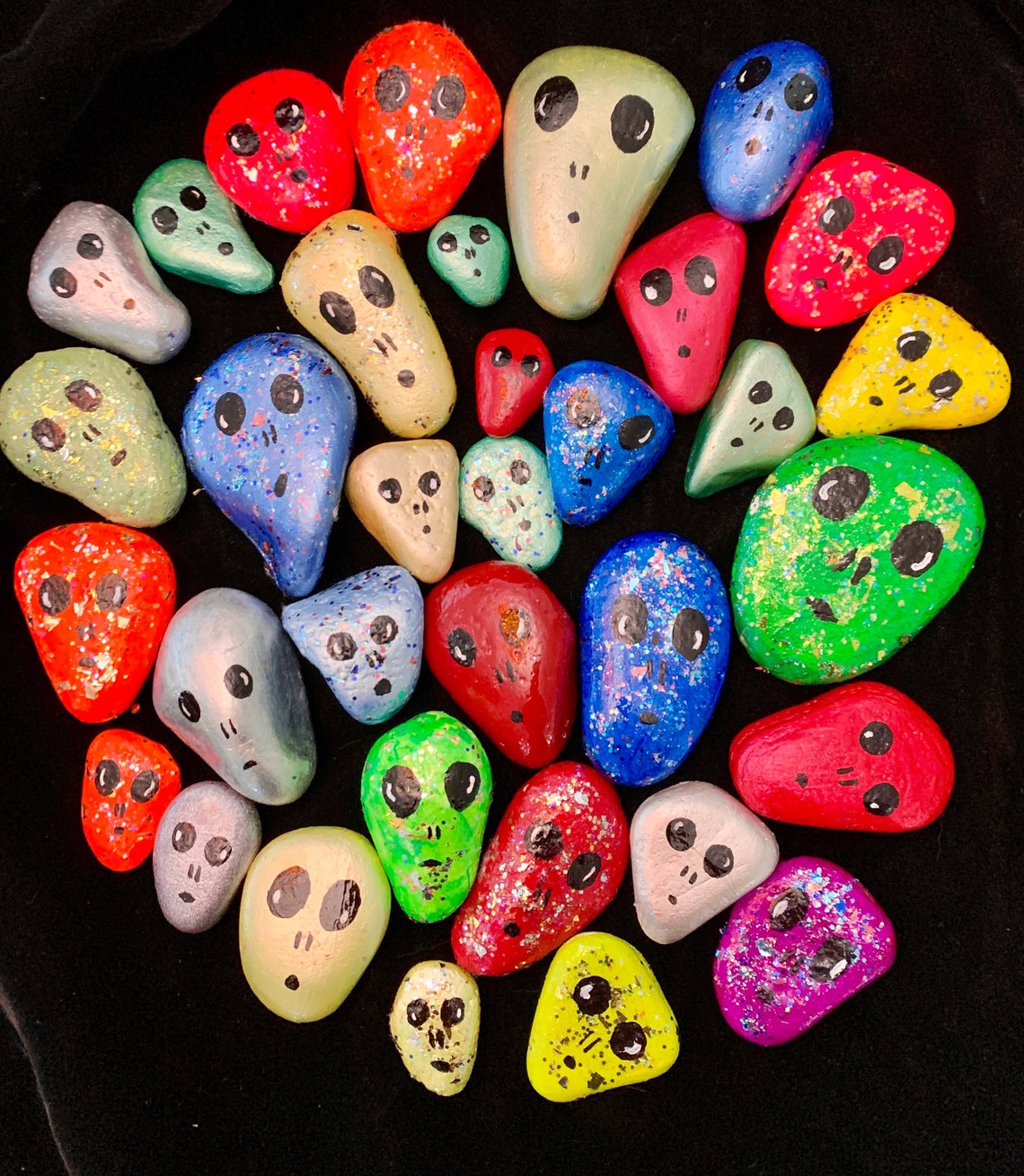 UFO Painted Rocks Aliens, a Crew of 34. - Etsy