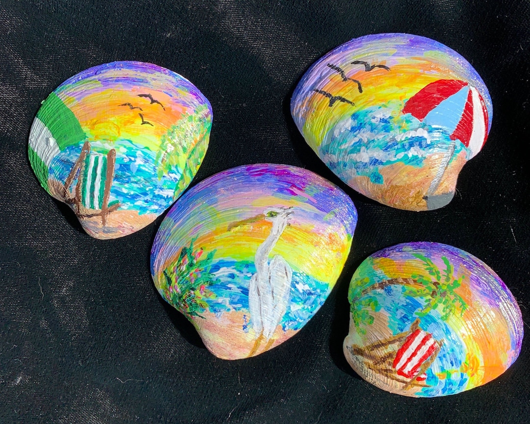 Painted Clam Shells Tropical Scenes,set of 4. - Etsy