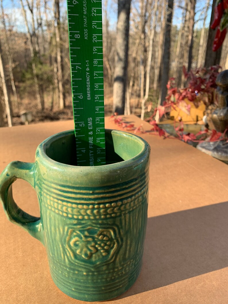Green Pottery Pitcher Yellow Ware Mug Cup. FREE Shipping - Etsy