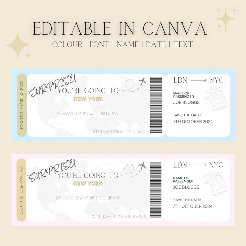 Editable Digital Boarding Pass Template Customizable Travel Themed ...