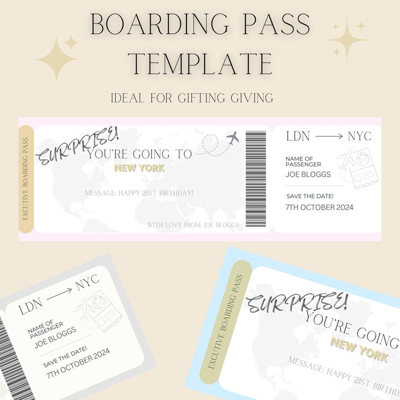 Editable Digital Boarding Pass Template Customizable Travel Themed ...