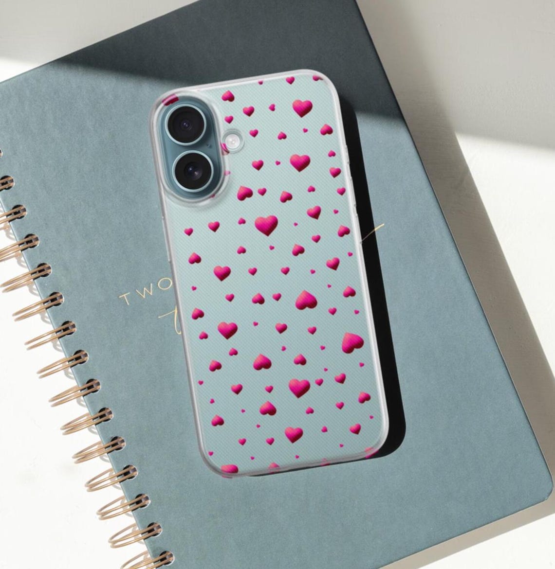 Transparent Pinky Hearts Case Puffy Pink Hearts Cover for iPhone 16 Pro ...