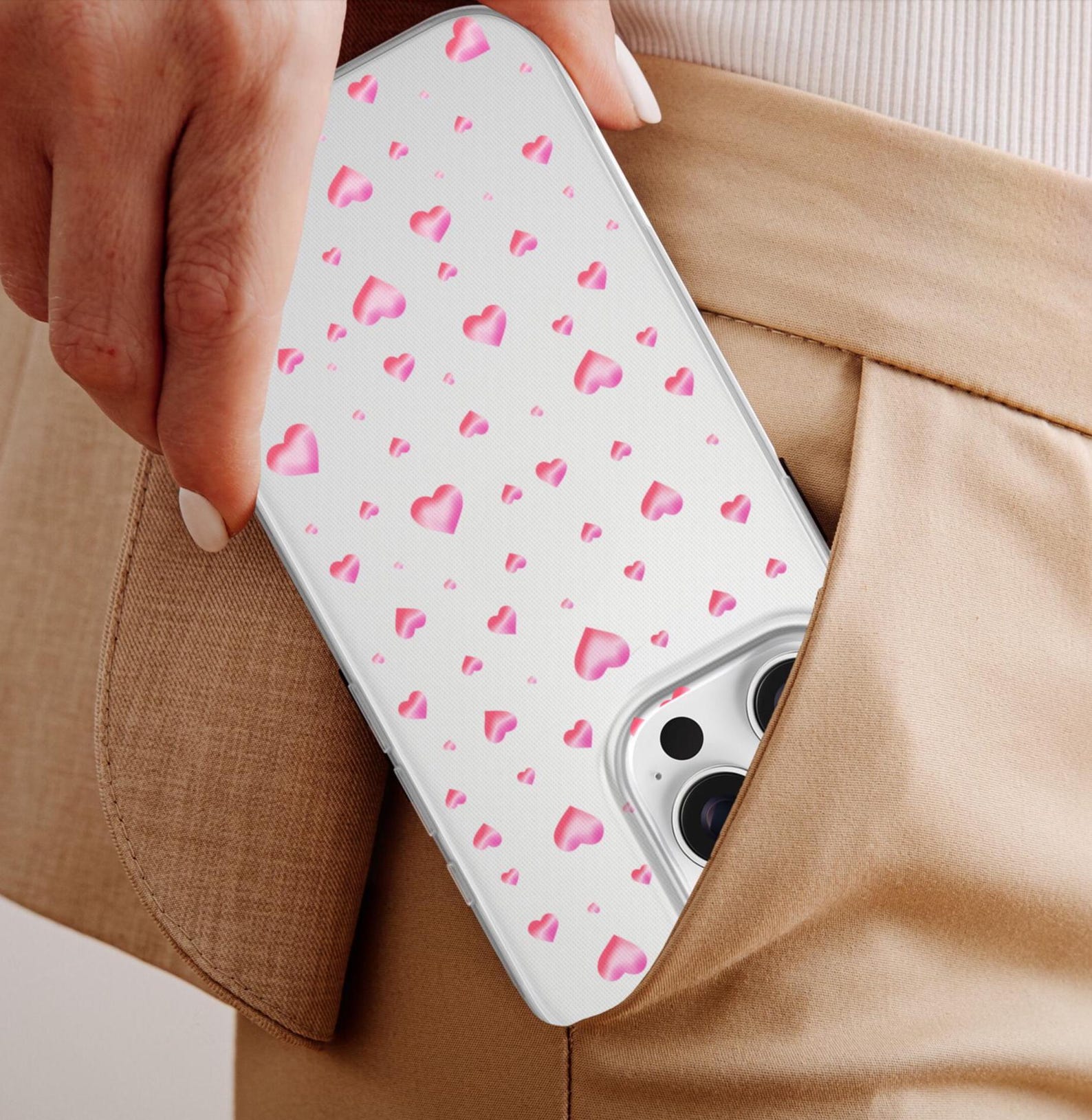 Transparent Pinky Hearts Case Puffy Pink Hearts Cover for iPhone 16 Pro ...