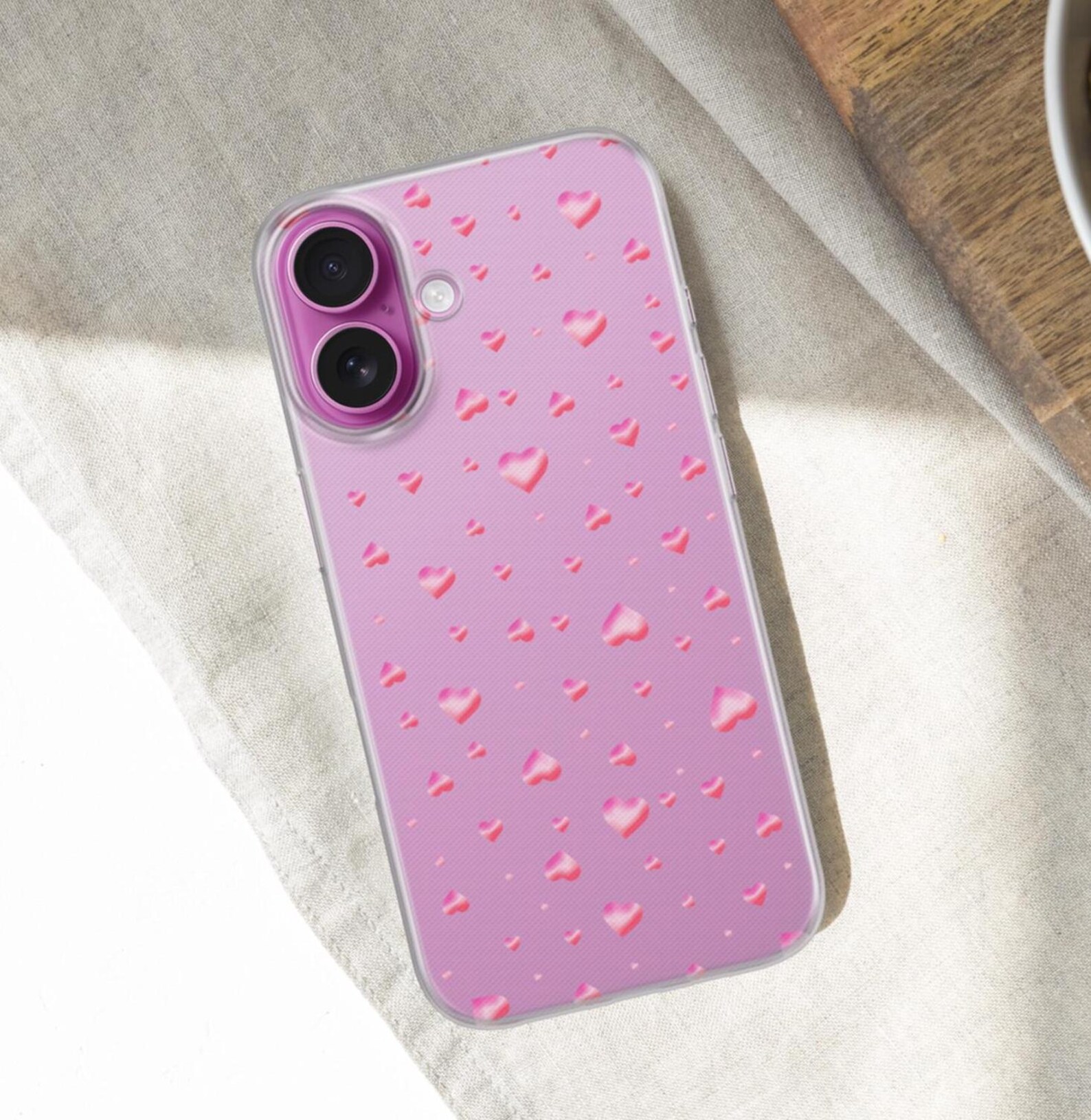Transparent Pinky Hearts Case Puffy Pink Hearts Cover for iPhone 16 Pro ...