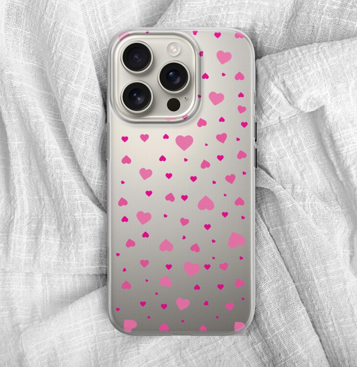 Transparent Pinky Hearts Case Puffy Pink Hearts Cover for iPhone 16 Pro ...