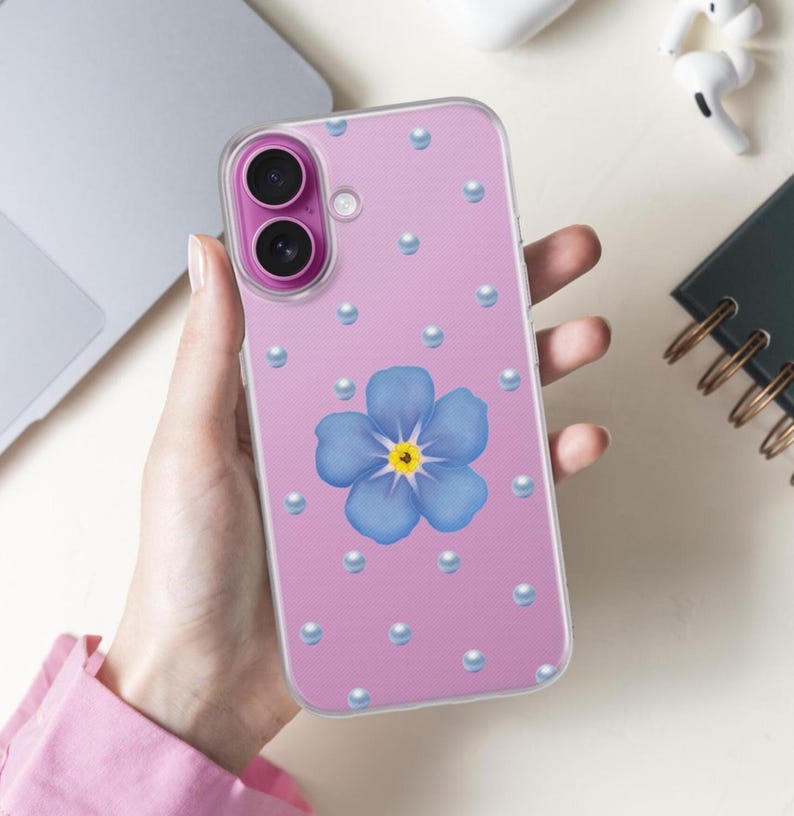 Transparent Forget-me-not Case Baby Blue Pearls Cover for iPhone ...