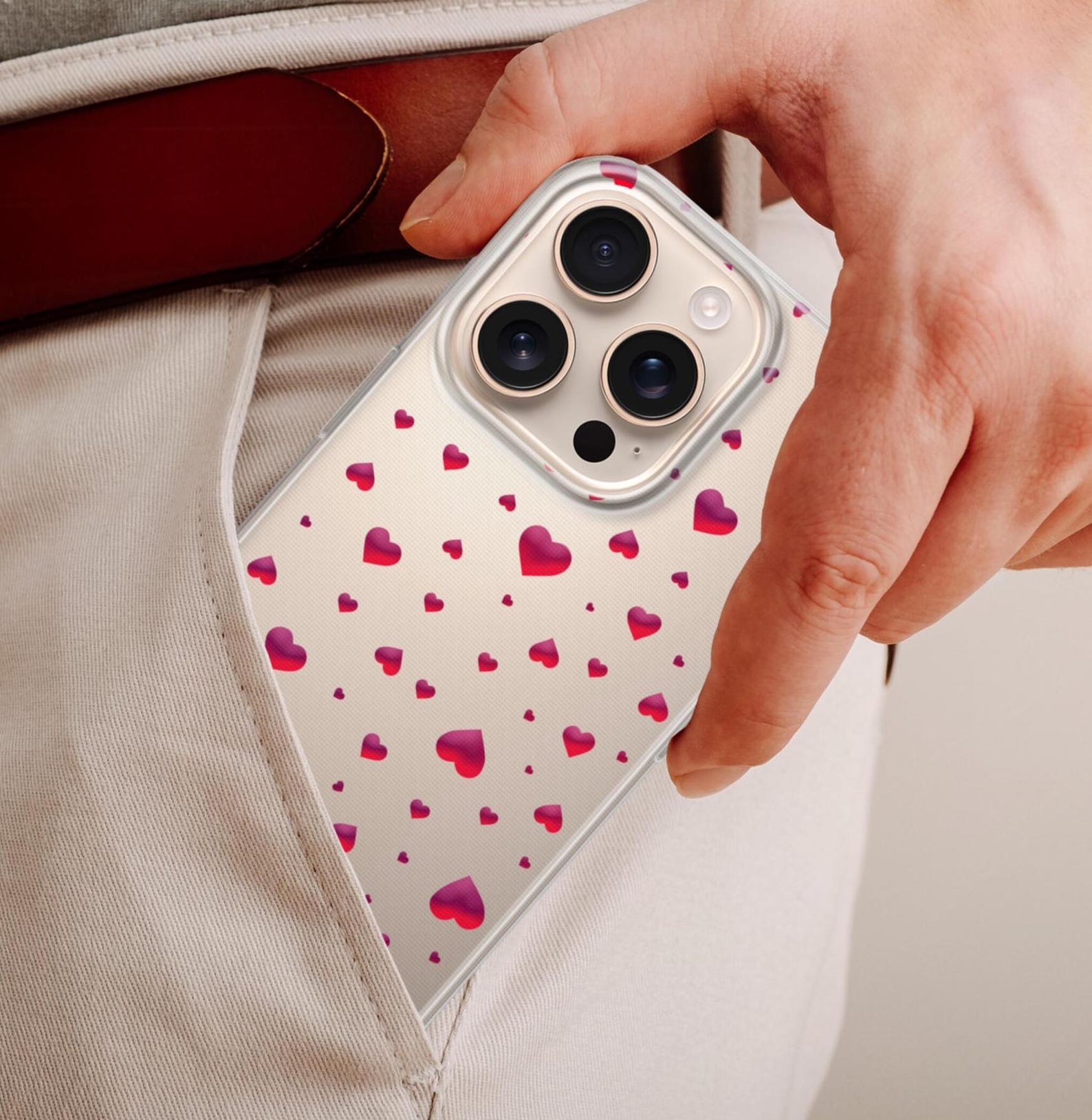 Transparent Pinky Hearts Case Puffy Pink Hearts Cover for iPhone 16 Pro ...