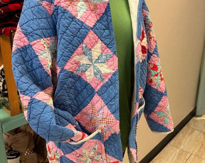 Vintage Quilt Jacket Blue and Pink Star Pattern - Etsy