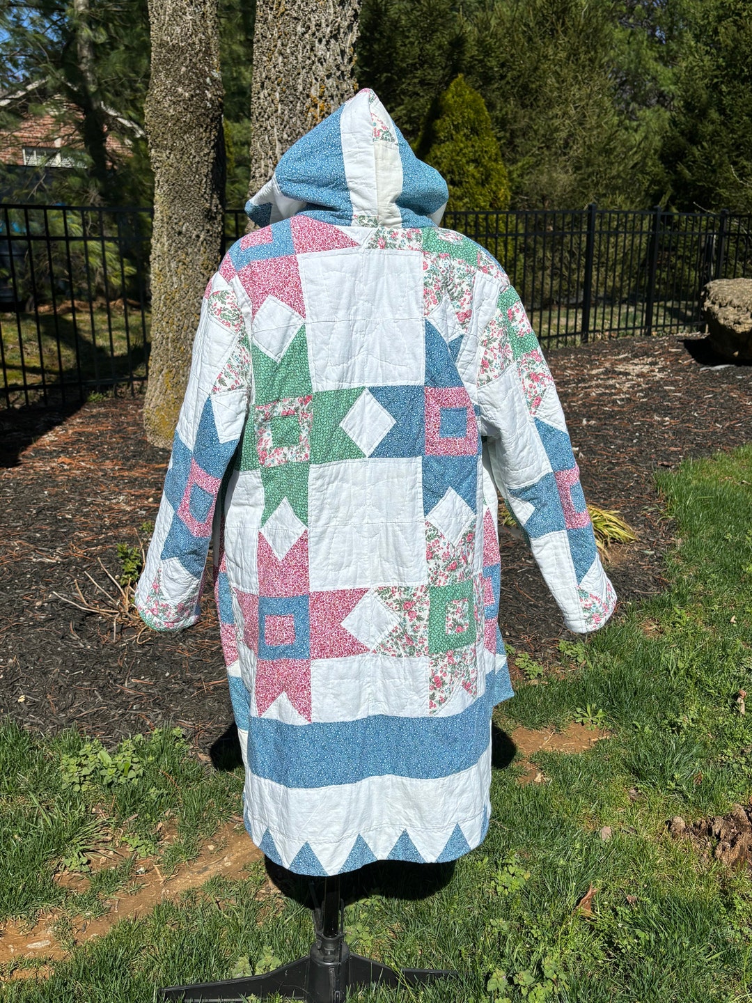 Vintage Quilt Jacket With Hood Blue and Pink - Etsy