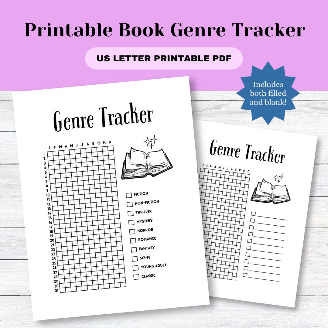Printable Yearly Genre Tracker, Book Journal Template, Genre Reading ...