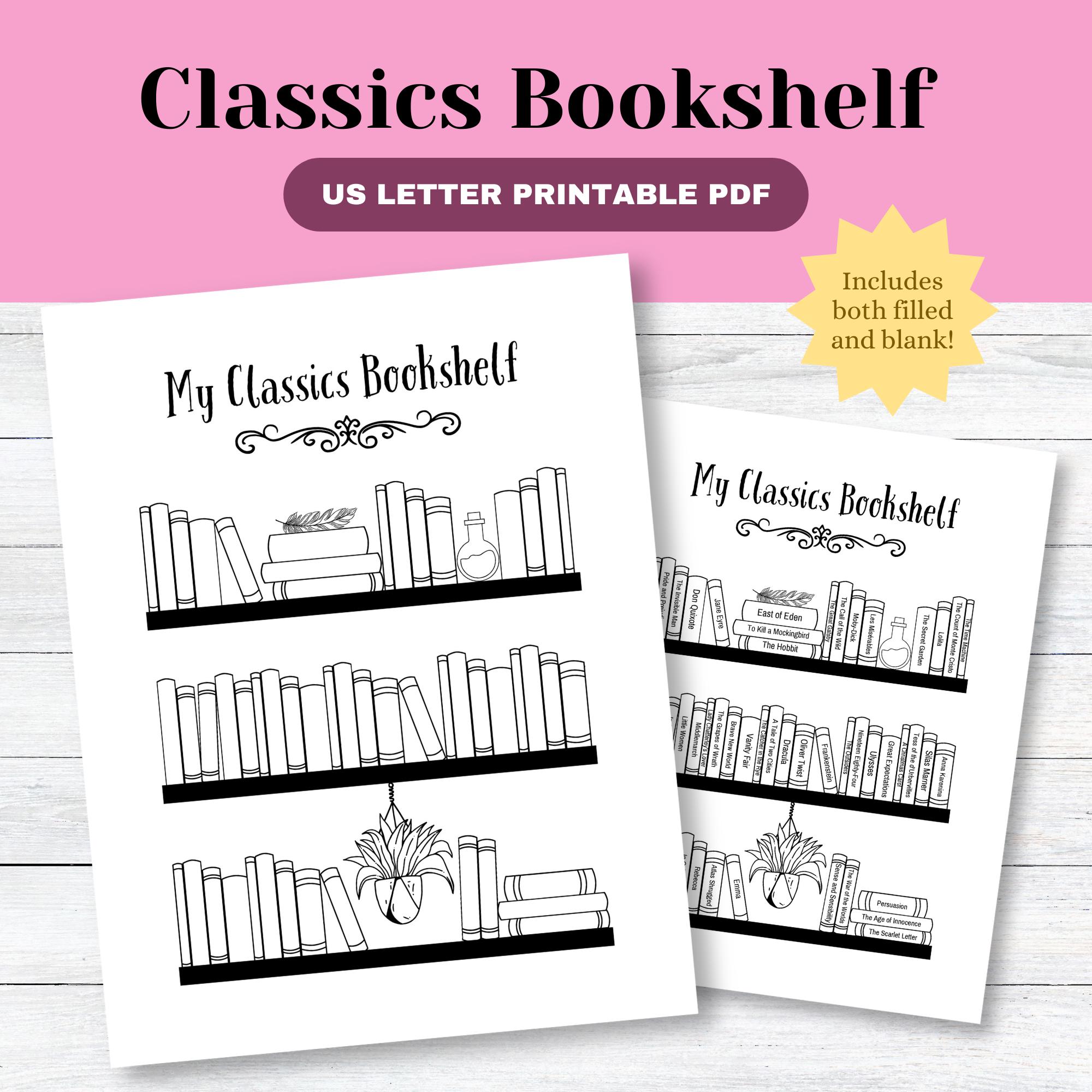 Classics Bookshelf Printable, Book Journal Template, Classic Books to ...