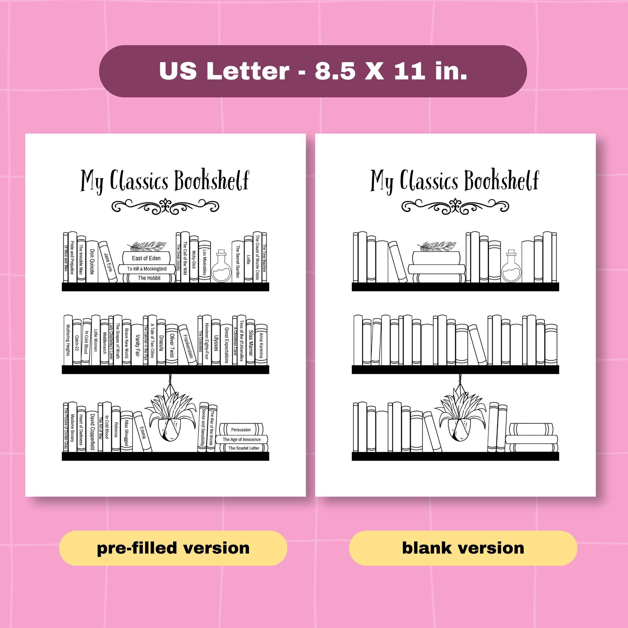 Classics Bookshelf Printable, Book Journal Template, Classic Books to ...