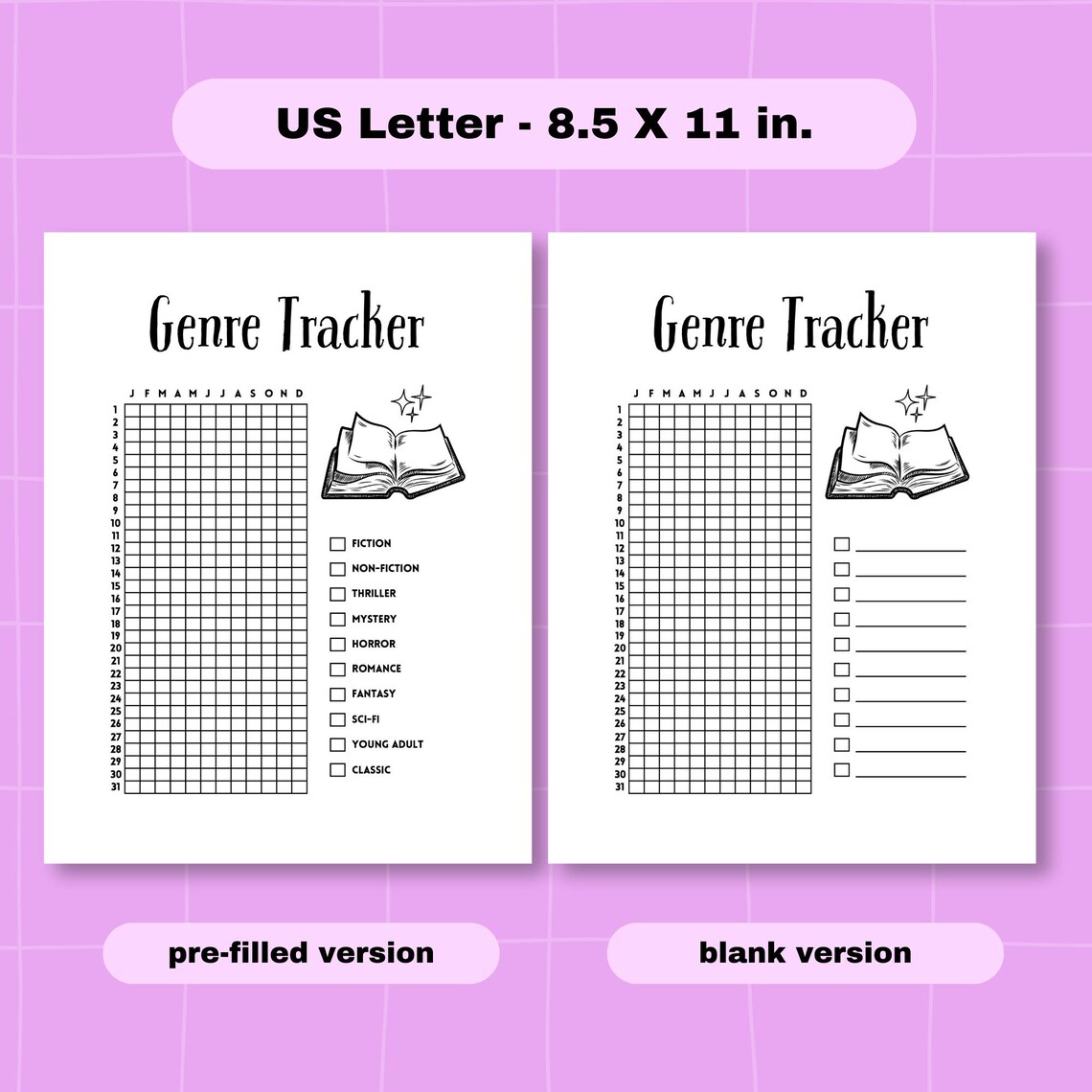 Printable Yearly Genre Tracker, Book Journal Template, Genre Reading ...