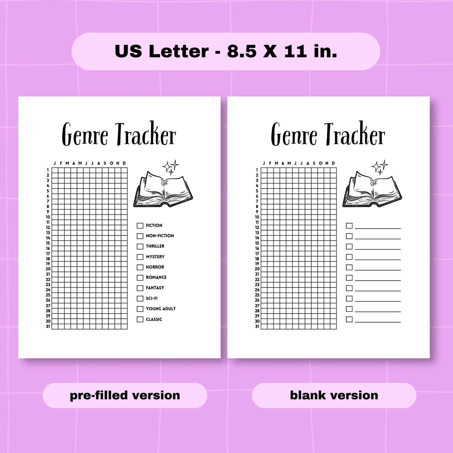 Printable Yearly Genre Tracker, Book Journal Template, Genre Reading ...
