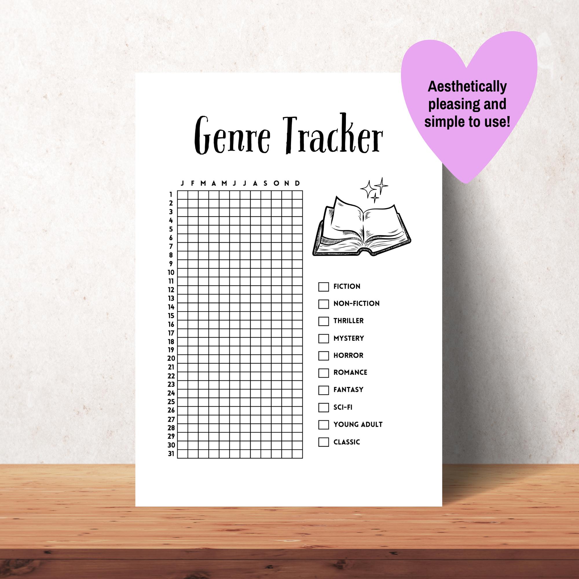 Printable Yearly Genre Tracker, Book Journal Template, Genre Reading ...
