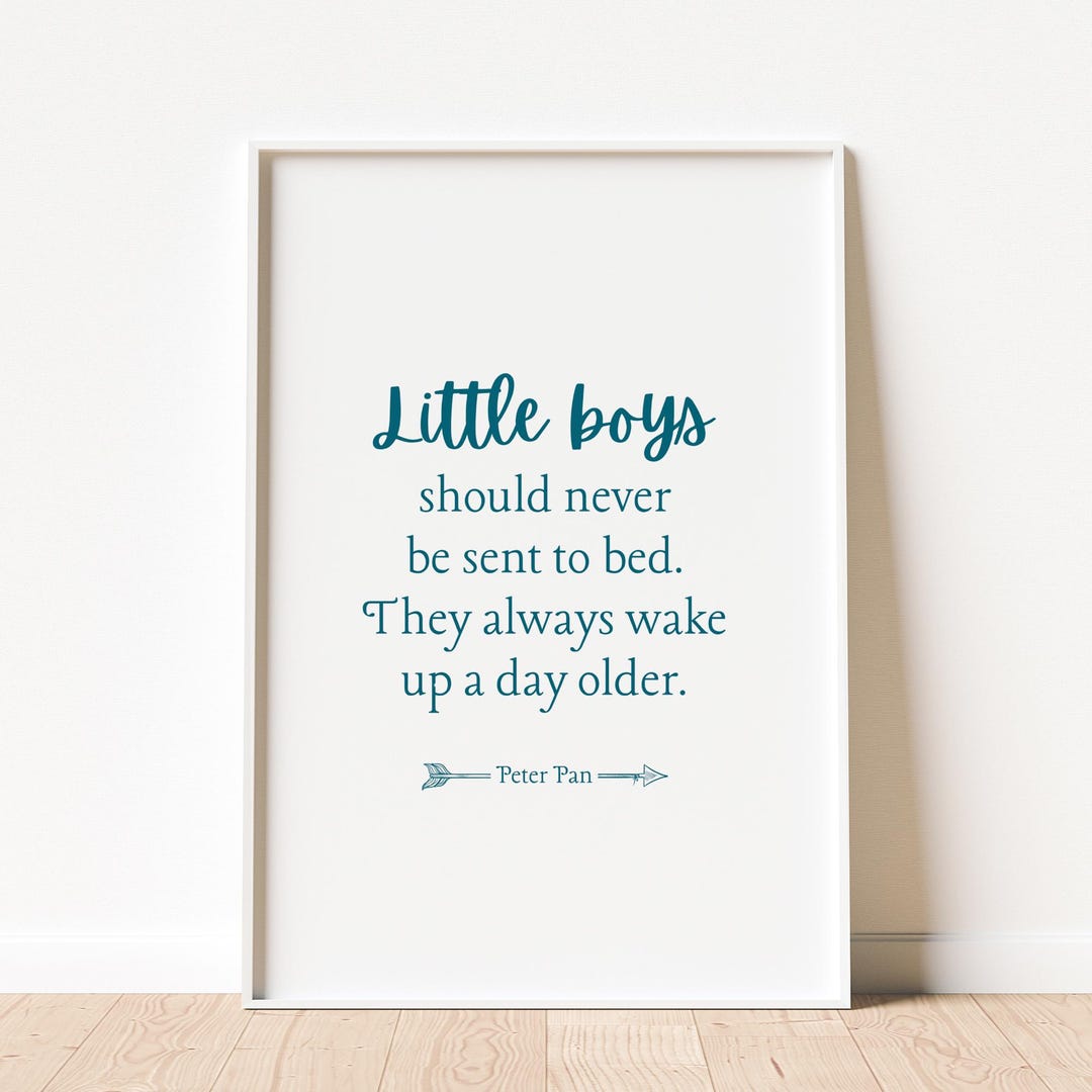 Peter Pan Printable Wall Art Quote, J.M Barrie, Little Boys Should Never Be Sent to Bed, Nursery ...