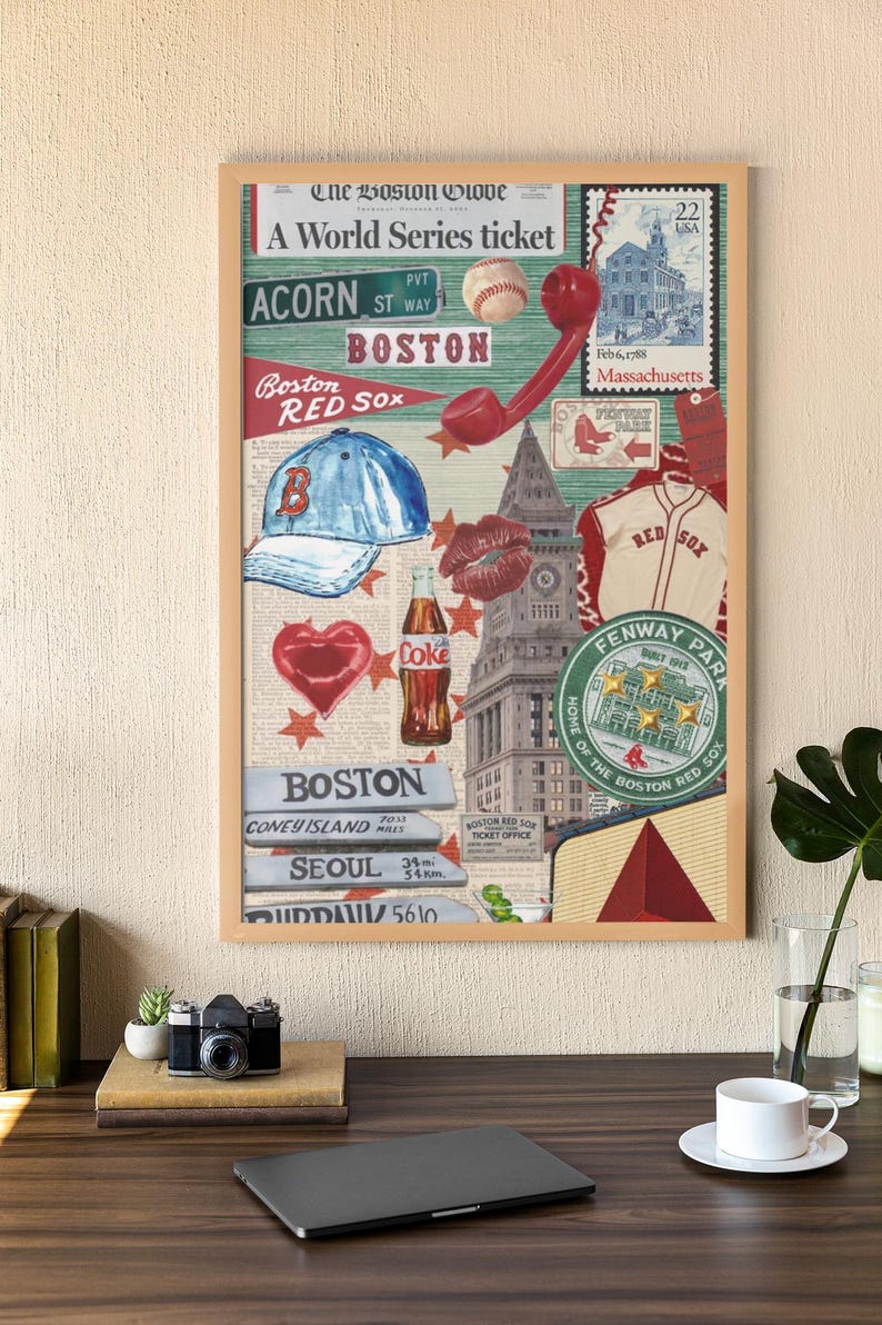 Boston Collage Art Print: Fenway Park, Vintage Travel Poster (digital Download) - Etsy