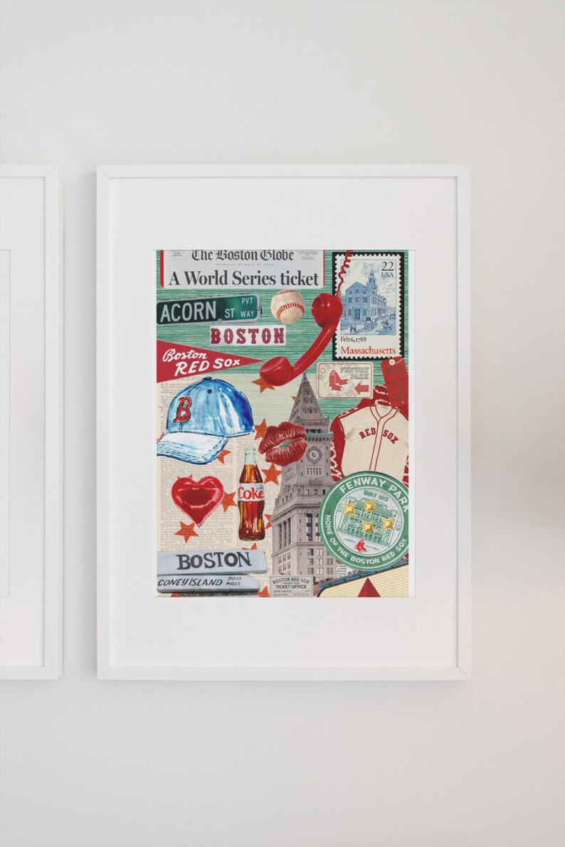 Boston Collage Art Print: Fenway Park, Vintage Travel Poster (digital ...