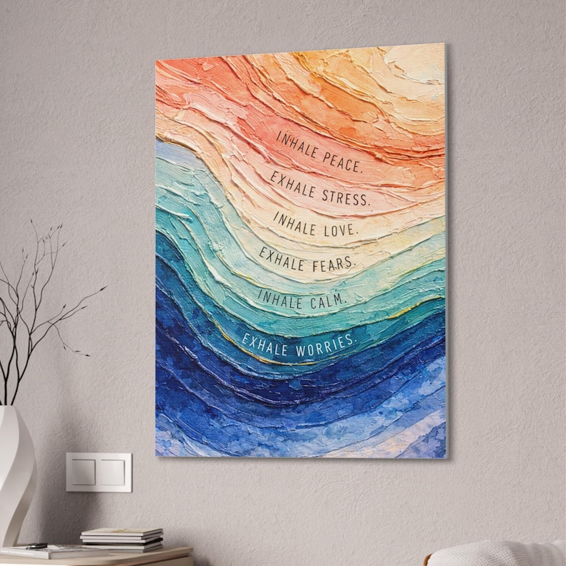 Inhale Exhale Oil Painting Wall Art, Calming Affirmation Print ...