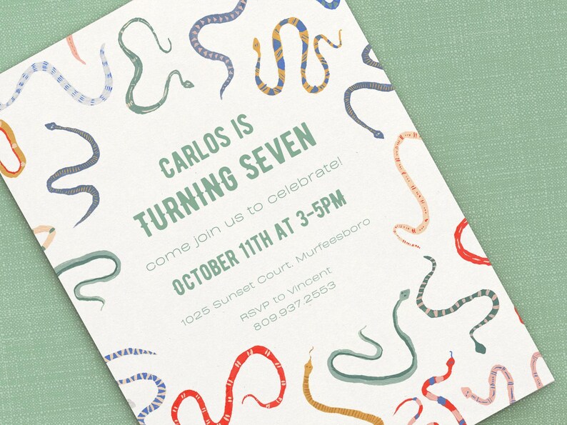 Snake Birthday Party Invitation, Reptile Theme Party, Editable ...