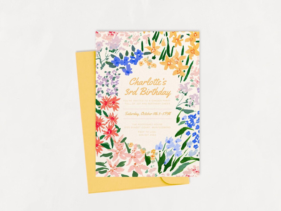 Floral Birthday Invitation, Flower Theme Party, Girl Birthday, Editable ...