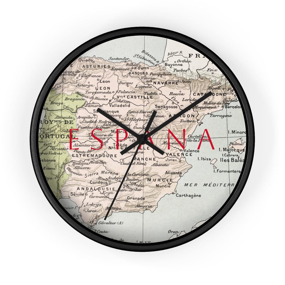 Spain Vintage Map Wall Clock Espana Minimalist Contemporary Home Decor ...