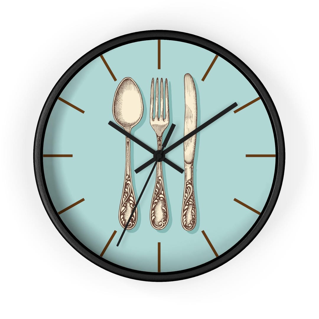 Vintage Cutlery Wall Clock, Kitchen Utensils Clock, Duck Egg Blue Home ...
