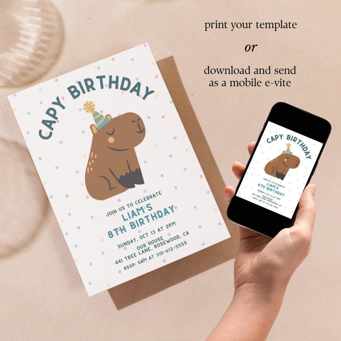 Capybara Birthday Invitation Template, Capy Birthday Canva Editable ...