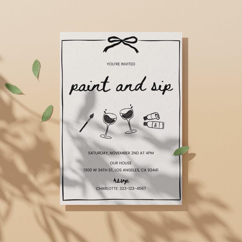 Paint and Sip Invitation Template Arts Crafts Girls Night Party Canva ...