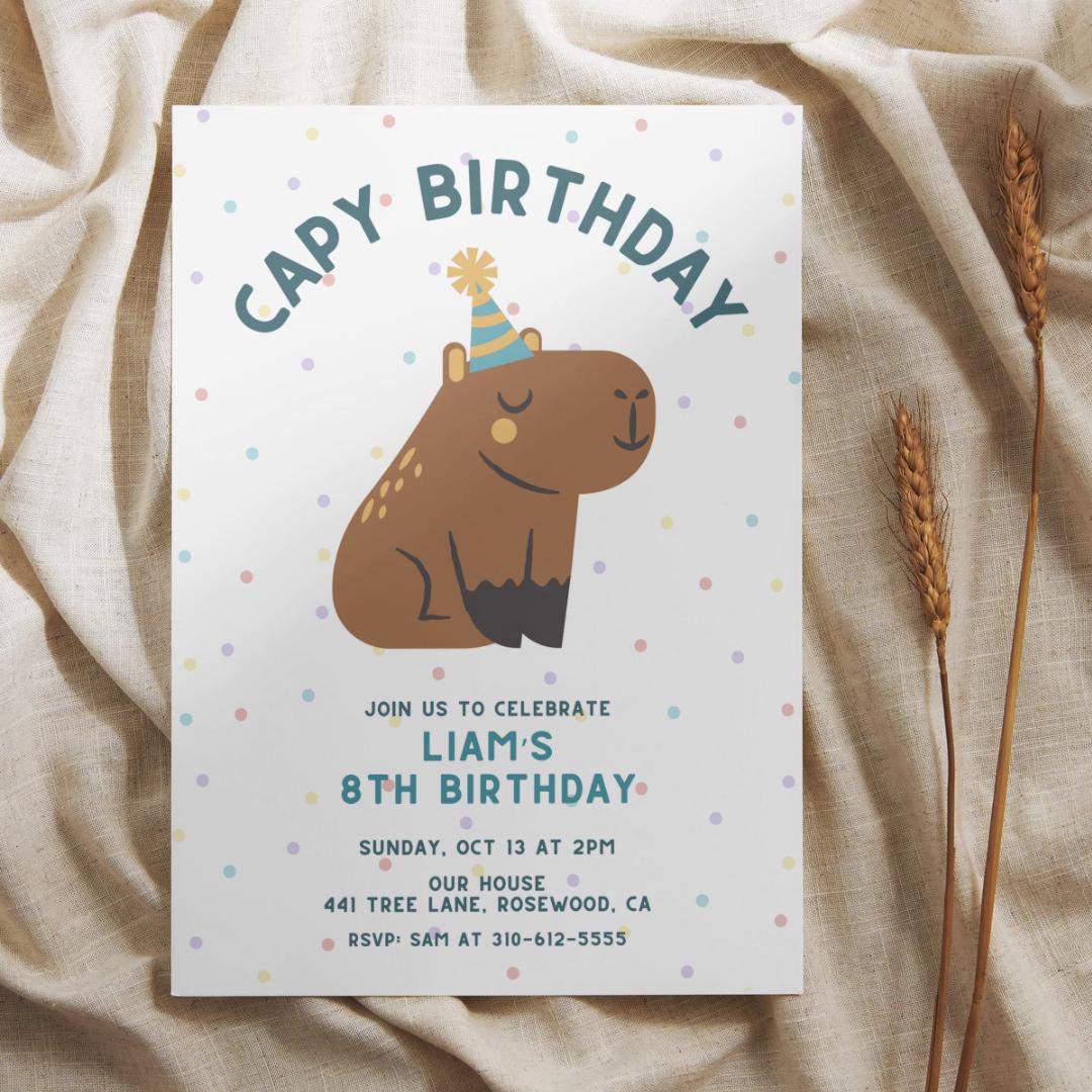 Capybara Birthday Invitation Template, Capy Birthday Canva Editable Template, Printable Digital ...