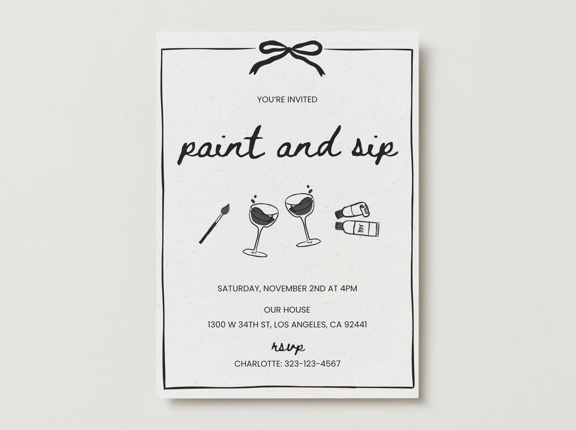 Paint and Sip Invitation Template Arts Crafts Girls Night Party Canva ...