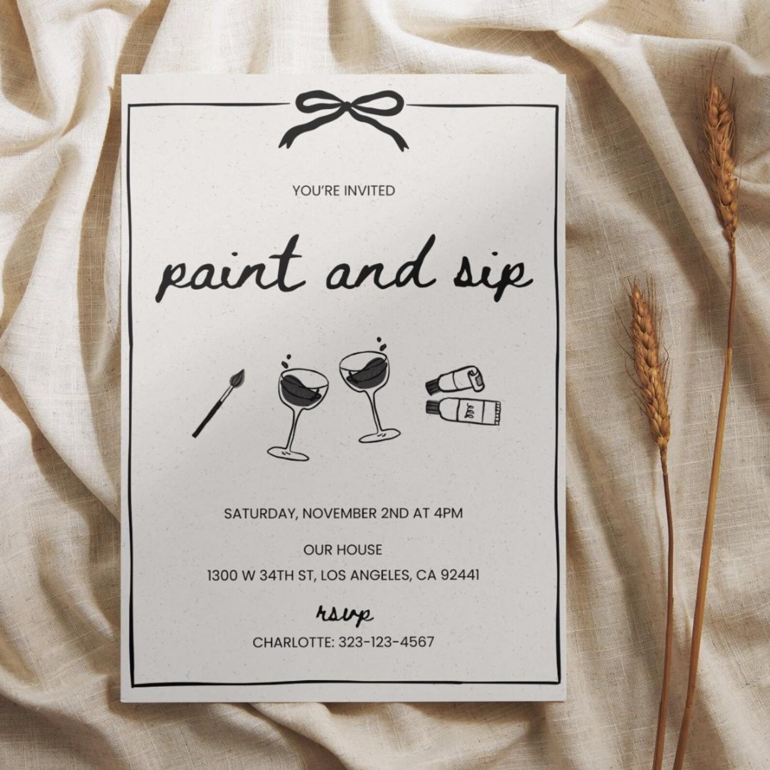 Paint and Sip Invitation Template Arts Crafts Girls Night Party Canva ...