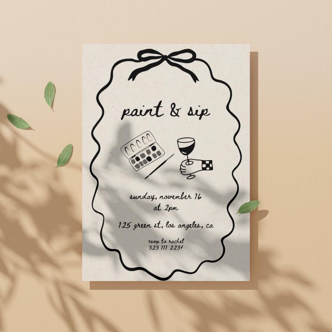 Paint and Sip Invitation Template Paint N Sip Wine Girls Arts and ...