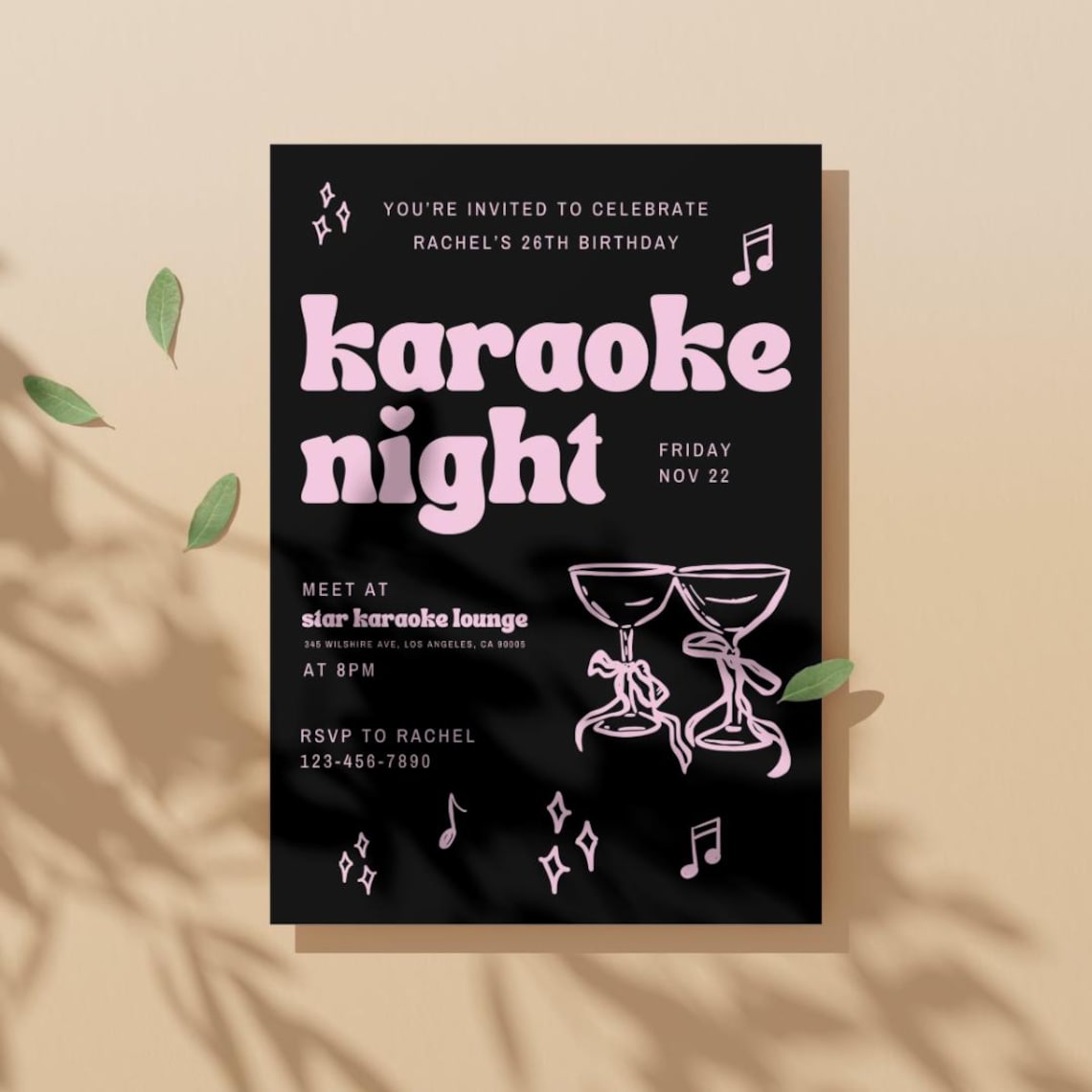 Karaoke Night Invitation Template Birthday Party Black Pink Music Dance ...