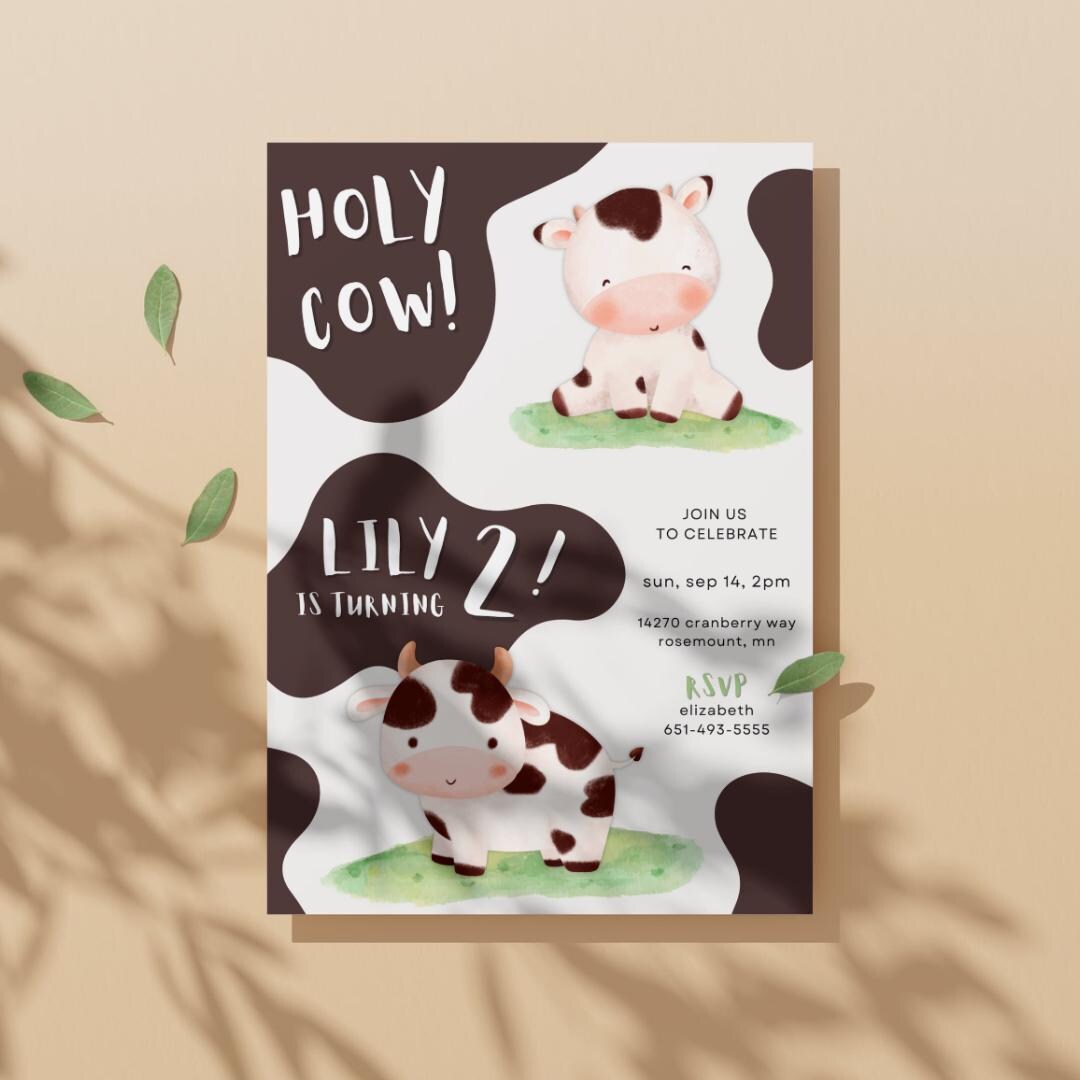 Editable Holy Cow Birthday Invitation Holy Cow Baby Evite Boy Girl 2nd ...