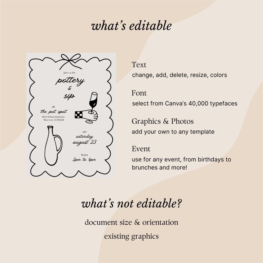 Editable Pottery and Sip Invitation Template | Printable Wine and Clay ...