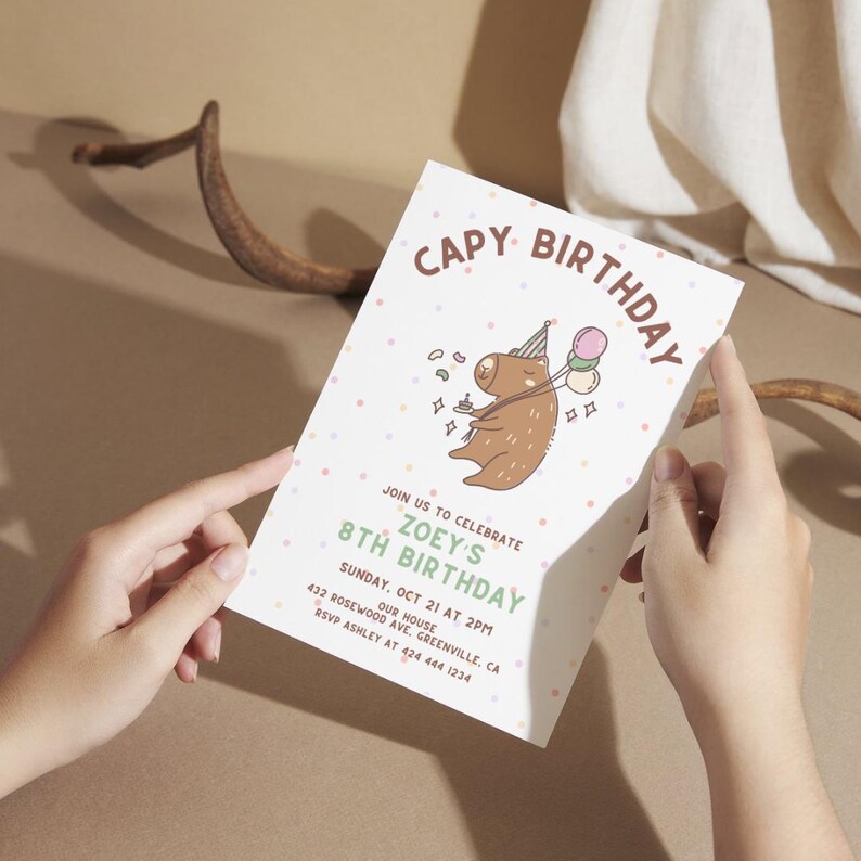 Capybara Birthday Invitation Template, Capy Birthday Canva Editable ...