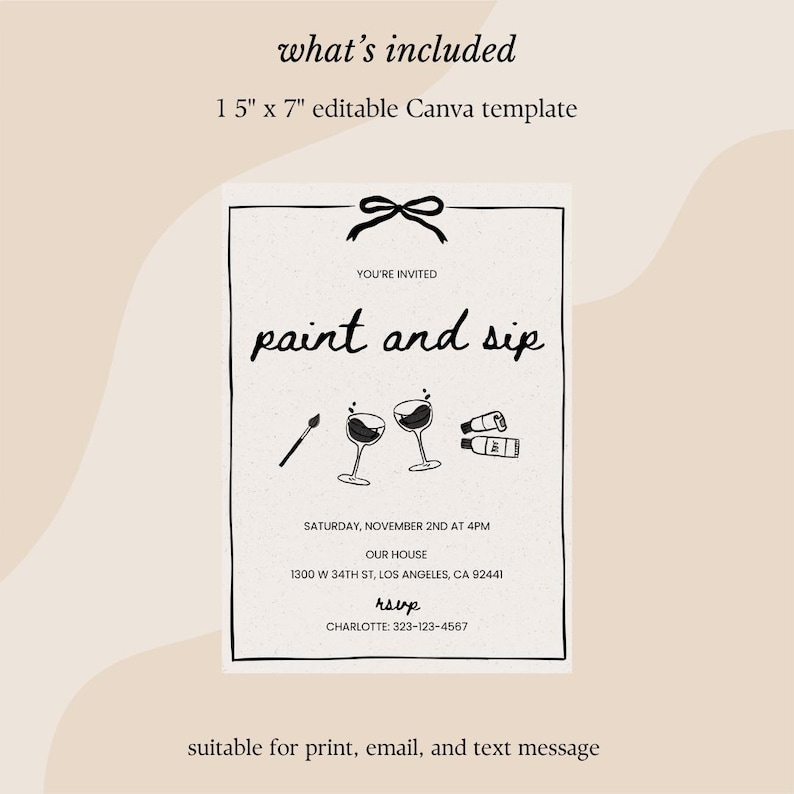 Paint and Sip Invitation Template Arts Crafts Girls Night Party Canva ...