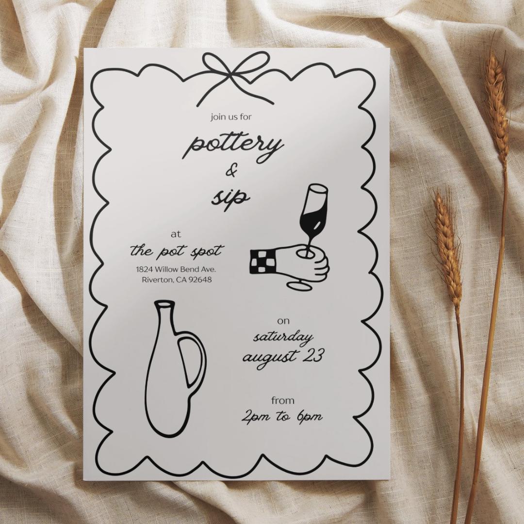 Editable Pottery and Sip Invitation Template | Printable Wine and Clay ...
