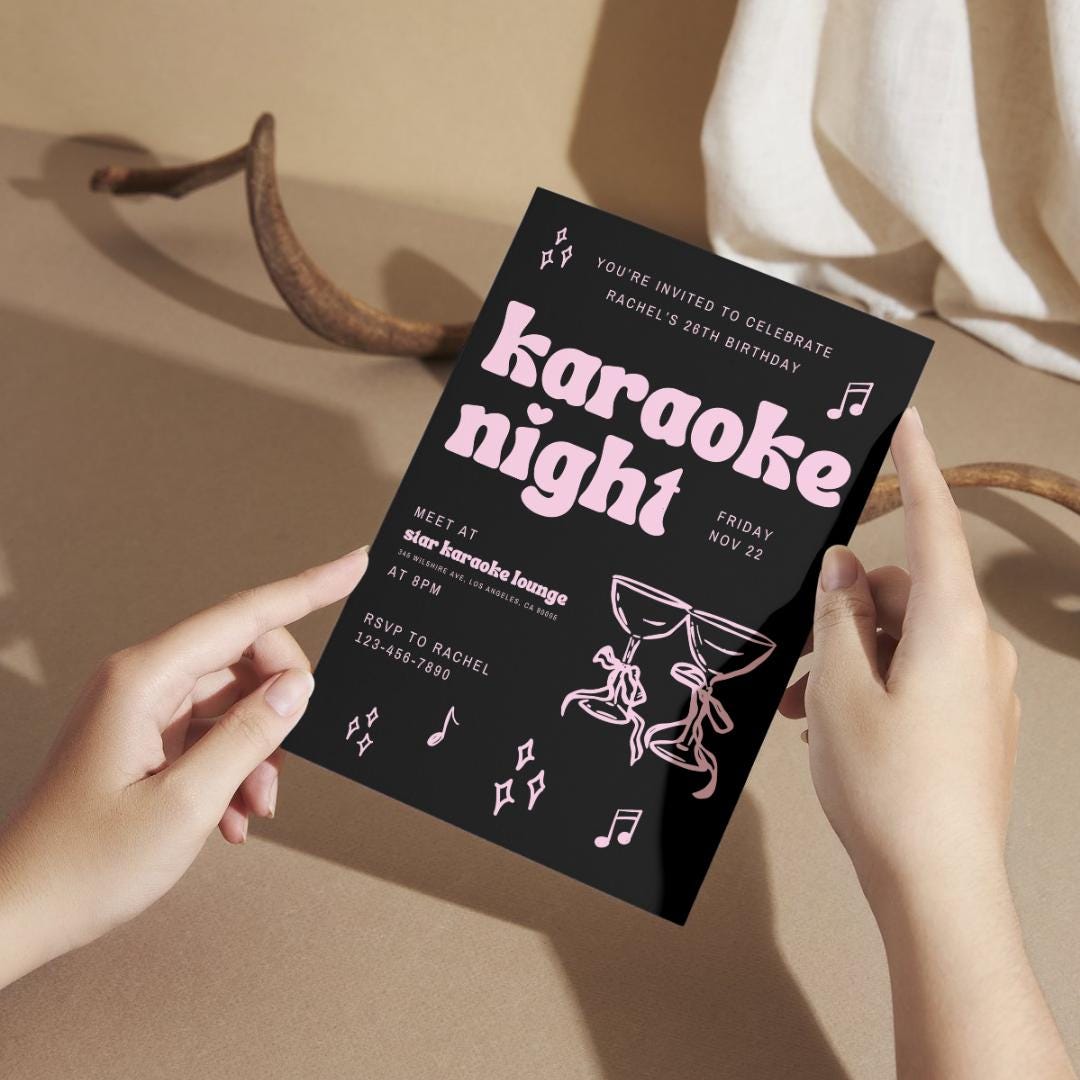 Karaoke Night Invitation Template Birthday Party Black Pink Music Dance ...