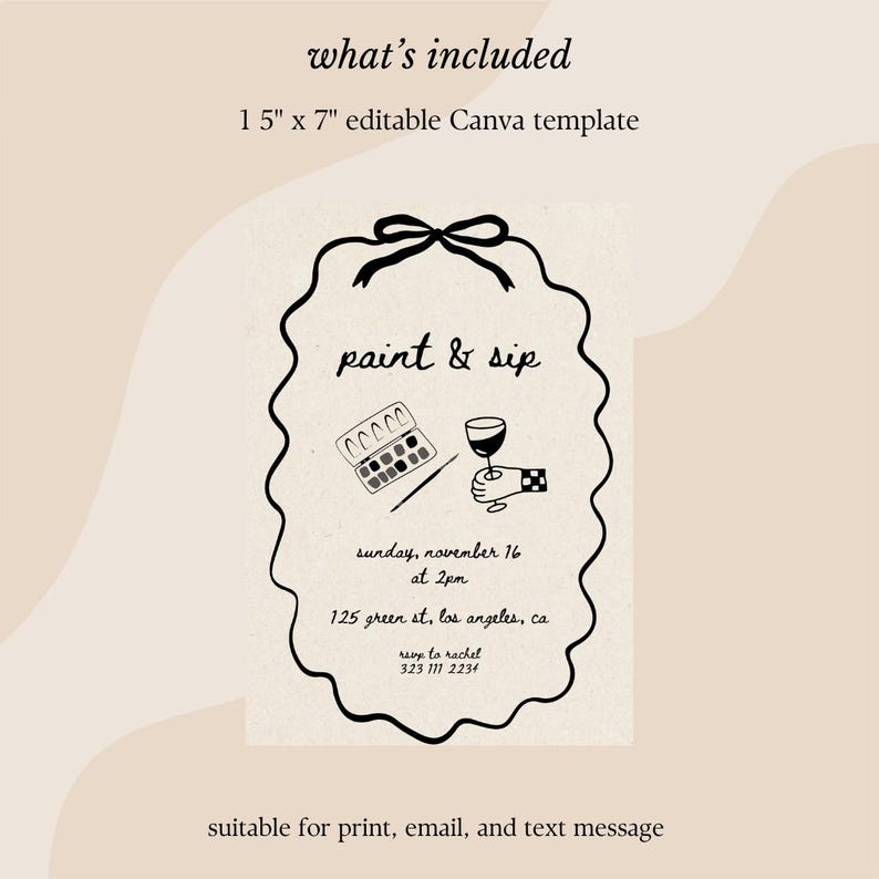 Paint and Sip Invitation Template Paint N Sip Wine Girls Arts and ...