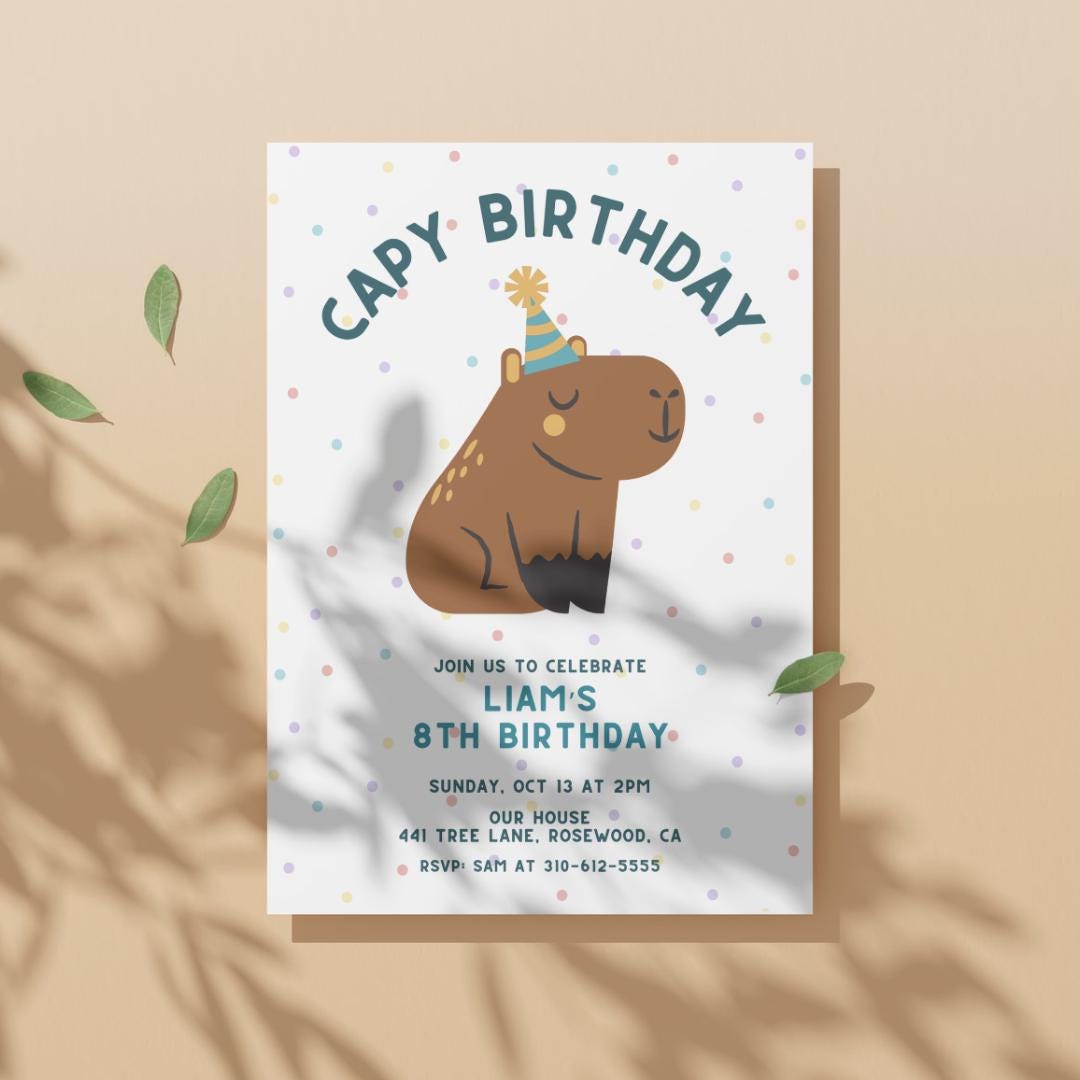 Capybara Birthday Invitation Template, Capy Birthday Canva Editable ...