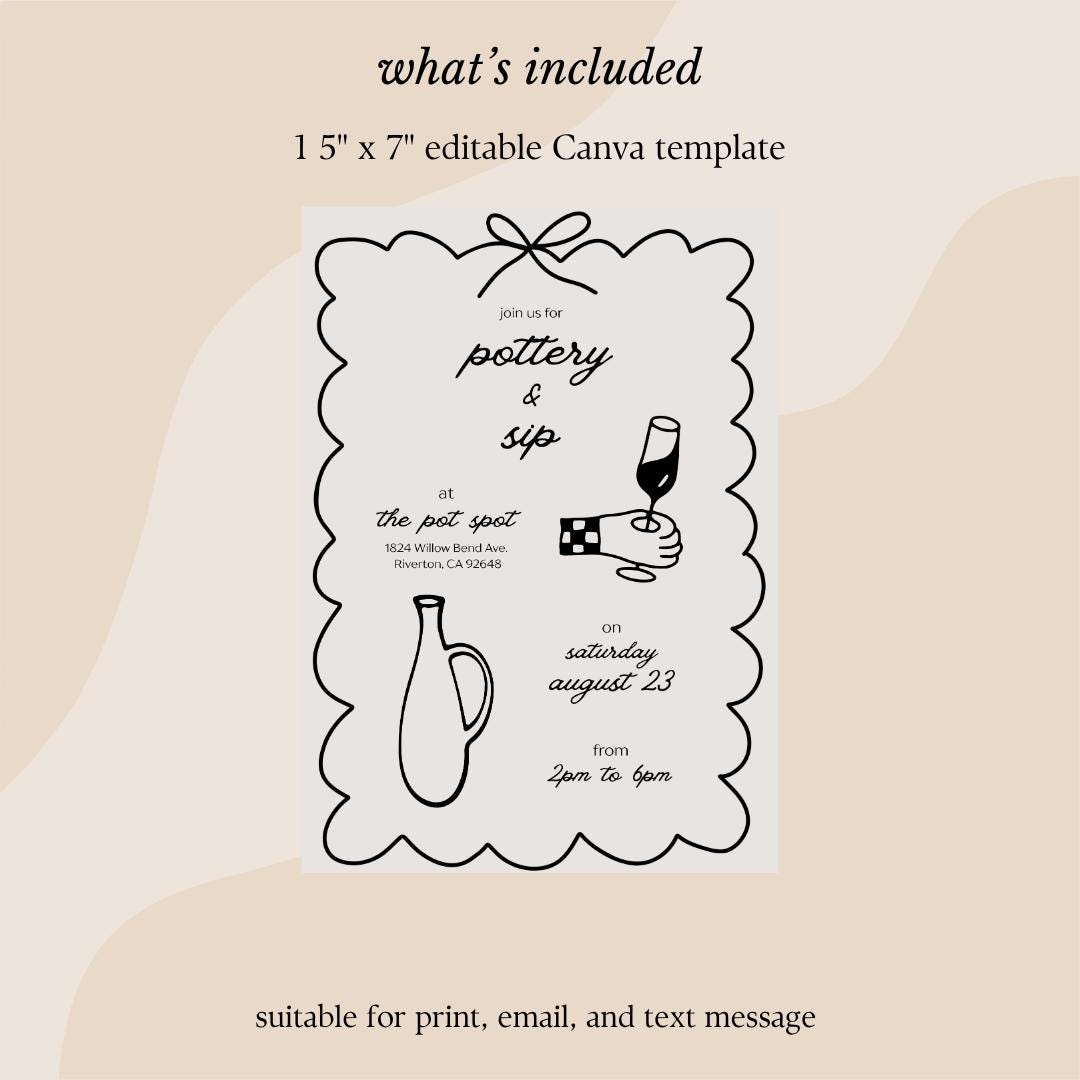 Editable Pottery and Sip Invitation Template | Printable Wine and Clay ...