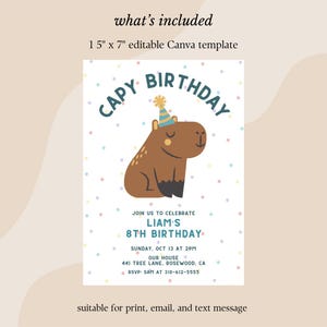 Capybara Birthday Invitation Template: Kids Party Theme (canva Editable ...