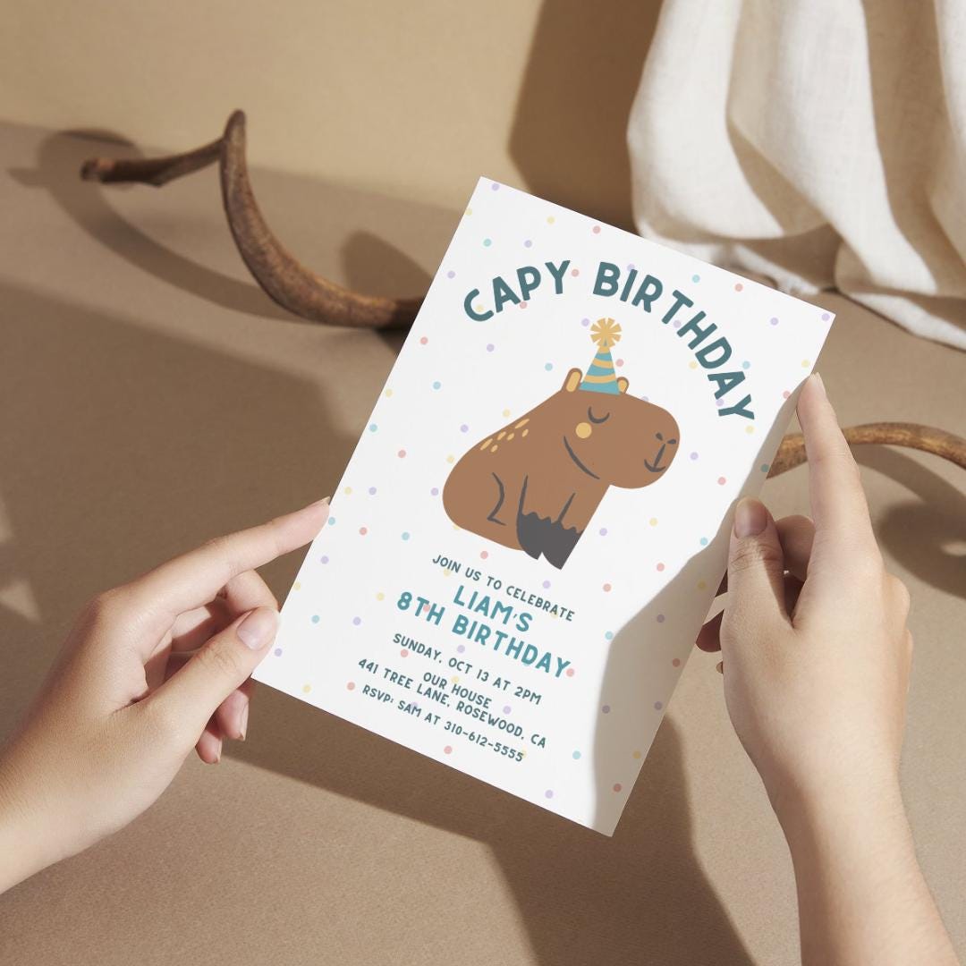 Capybara Birthday Invitation Template, Capy Birthday Canva Editable ...
