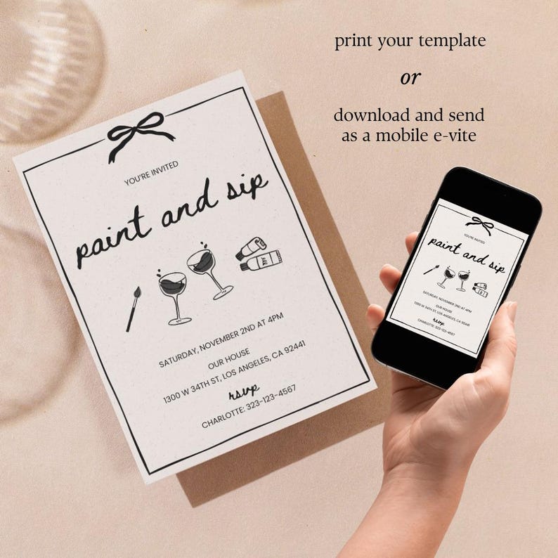 Paint and Sip Invitation Template Arts Crafts Girls Night Party Canva ...