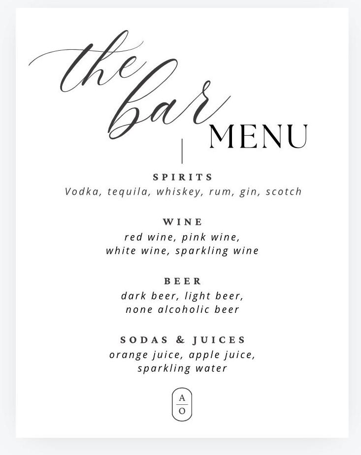 Simple Modern Wedding Bar Menu - Etsy