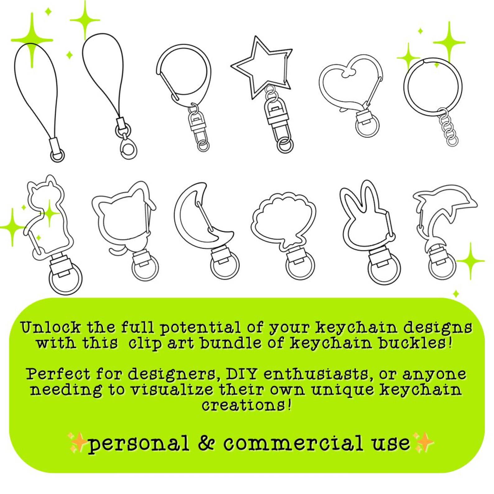 12 Clasp Key Ring Clipart Bundle for DIY, Snap Hook, Clips Buckles ...